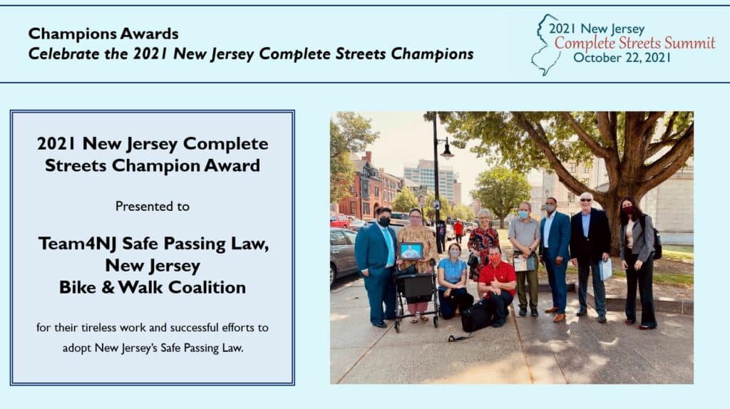 Team4NJ Safe Passing Law Receives 2021 New Jersey Complete Streets ...
